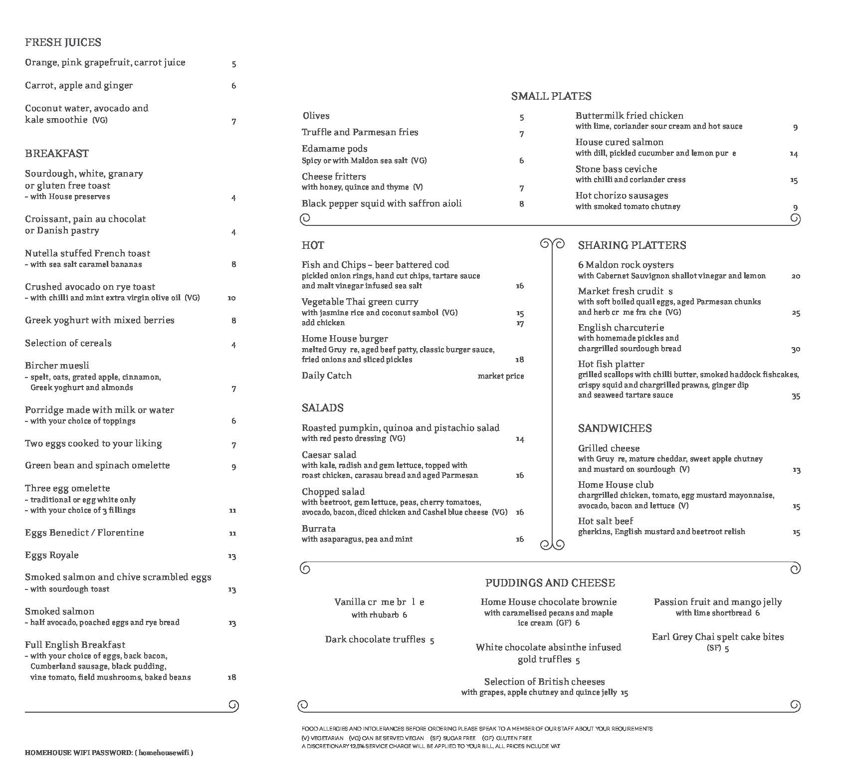 Drawing Rooms Menu 19 March 2018 - Home House